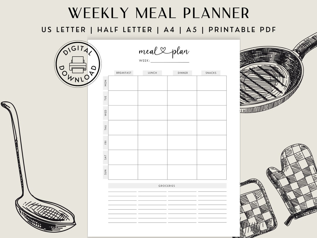 Weekly Meal Planner Printable: Minimalist Food Plan Template (digital ...