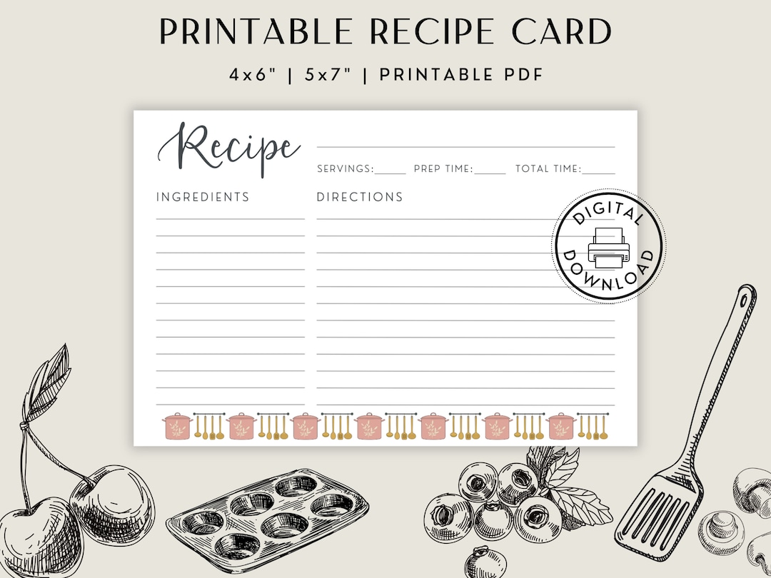 Recipe Cards Template Printable | Recipe Card Insert - Etsy