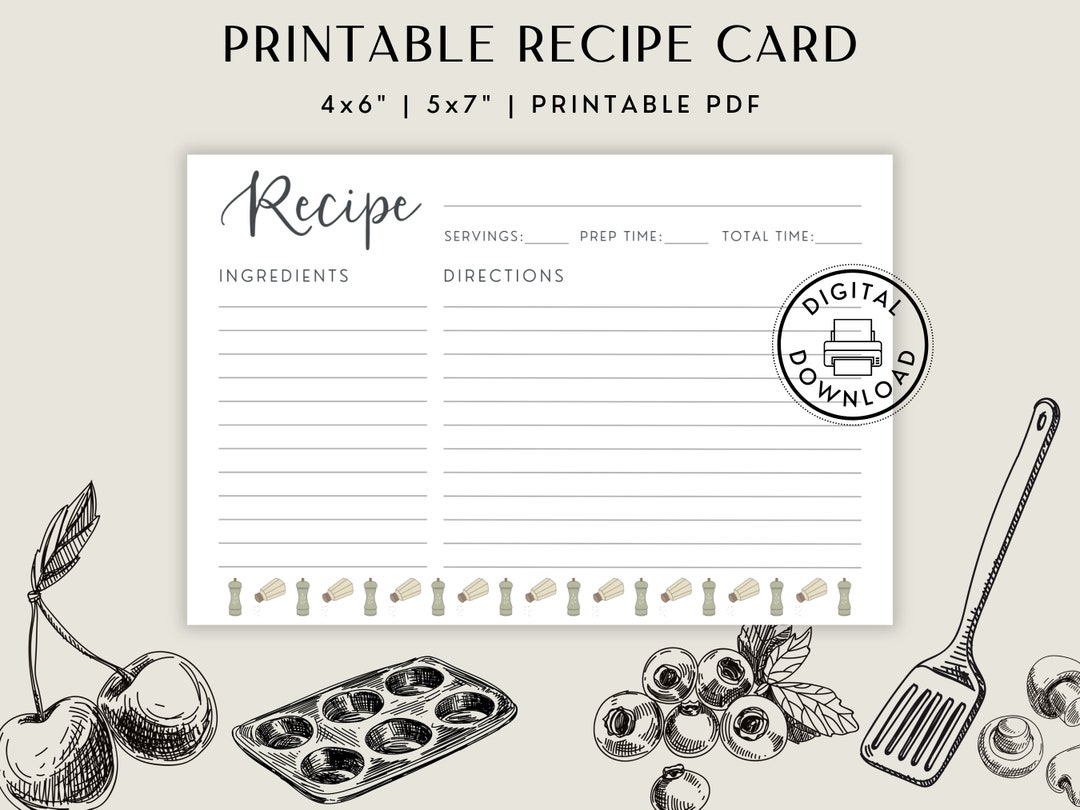Printable Recipe Card Template: 6x4 & 7x5 Sizes (digital Download) - Etsy