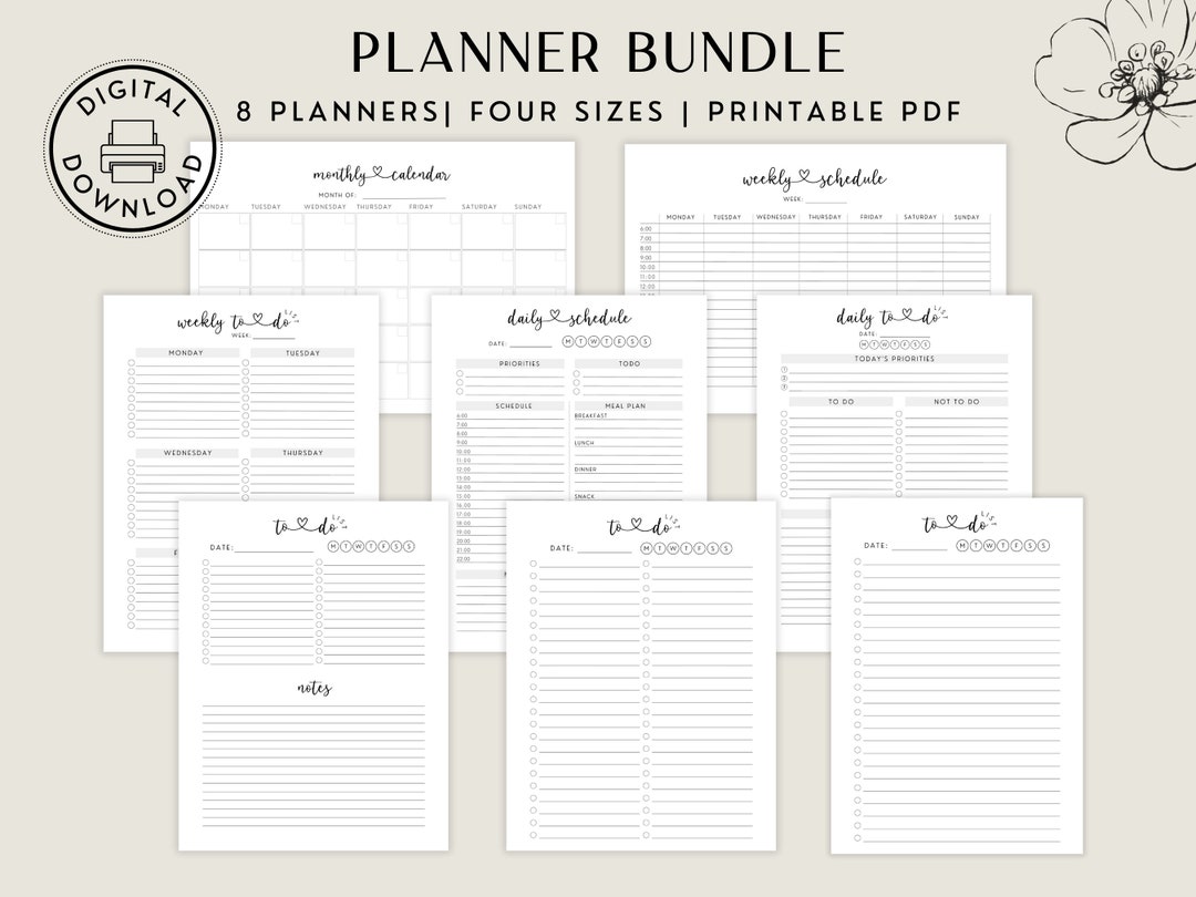 Printable Planner Bundle With 8 Designs | Instant Download PDF ...