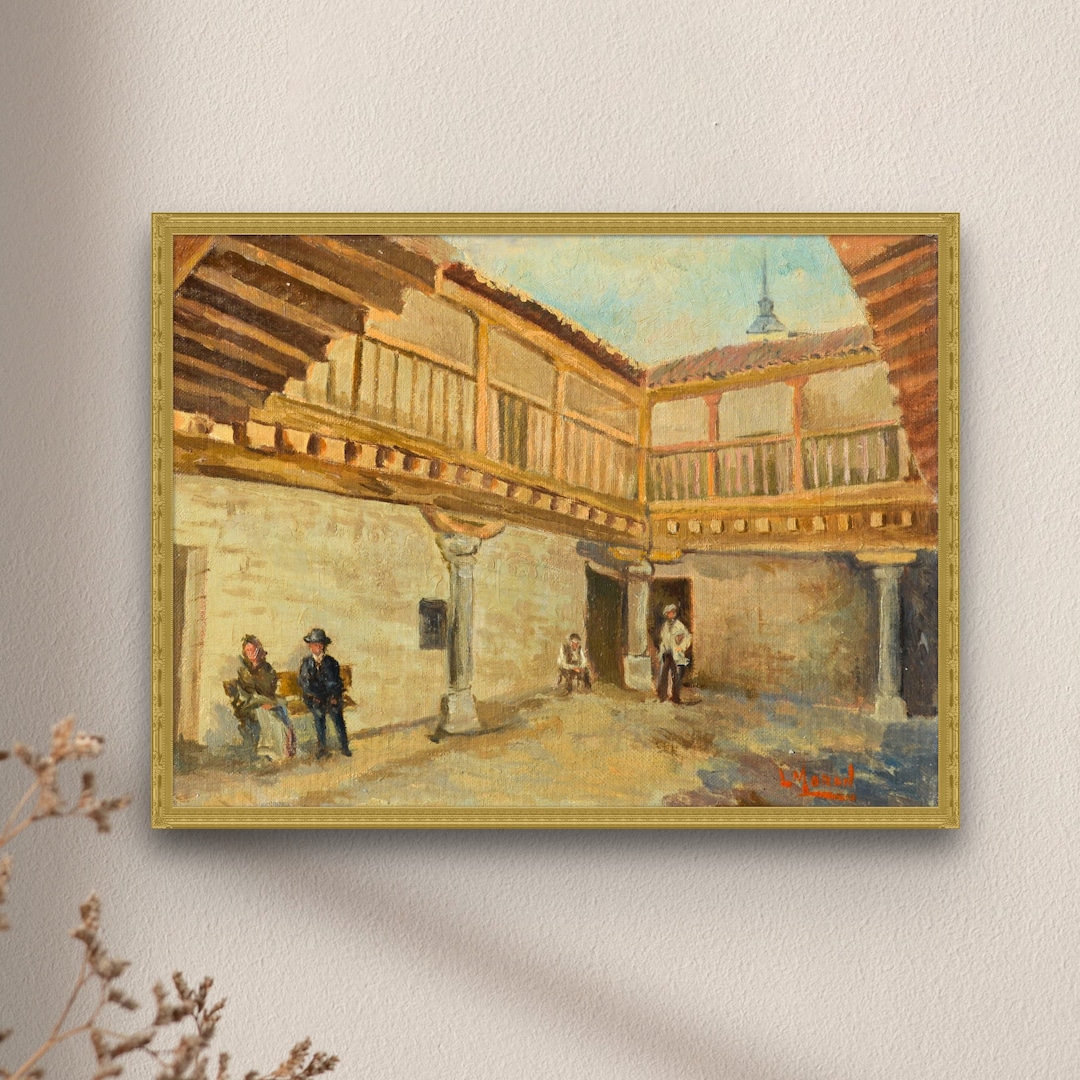Vintage Town Square Scene Art Print | Cityscape Rustic Art | Neutral ...