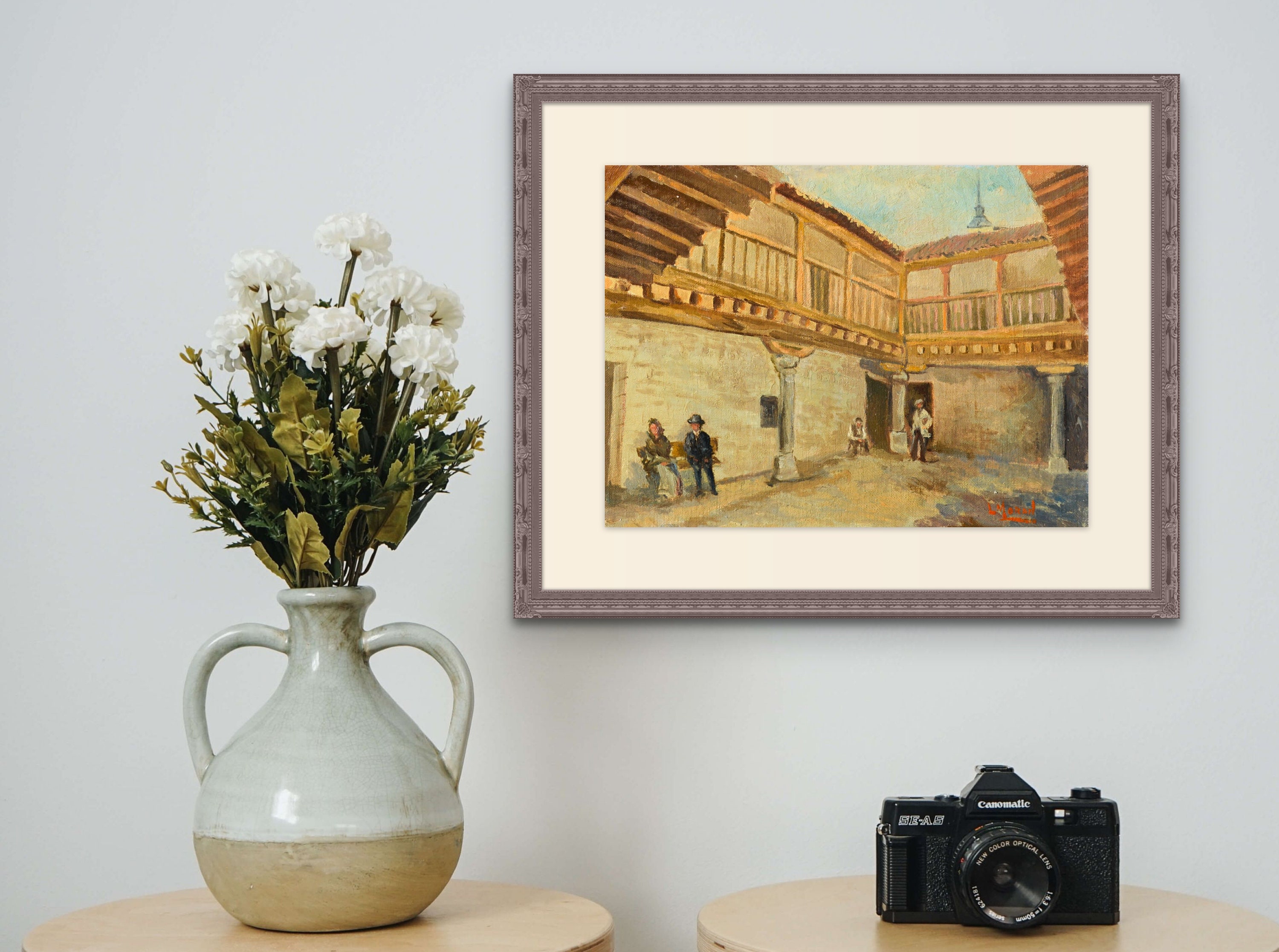 Vintage Town Square Scene Art Print | Cityscape Rustic Art | Neutral ...