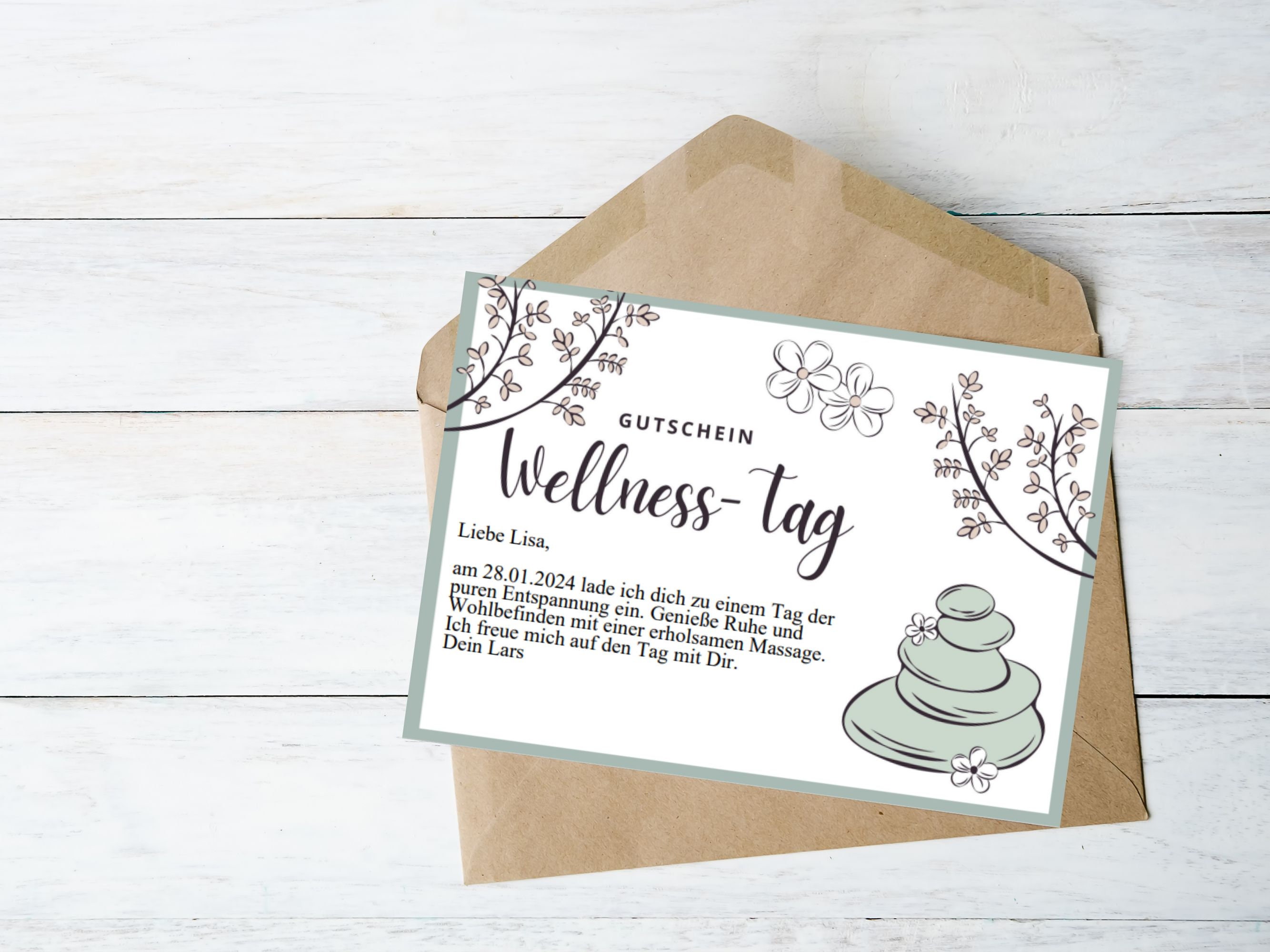 Personalisierter Gutschein Wellness Tag Postkartenformat zum Ausdrucken ...
