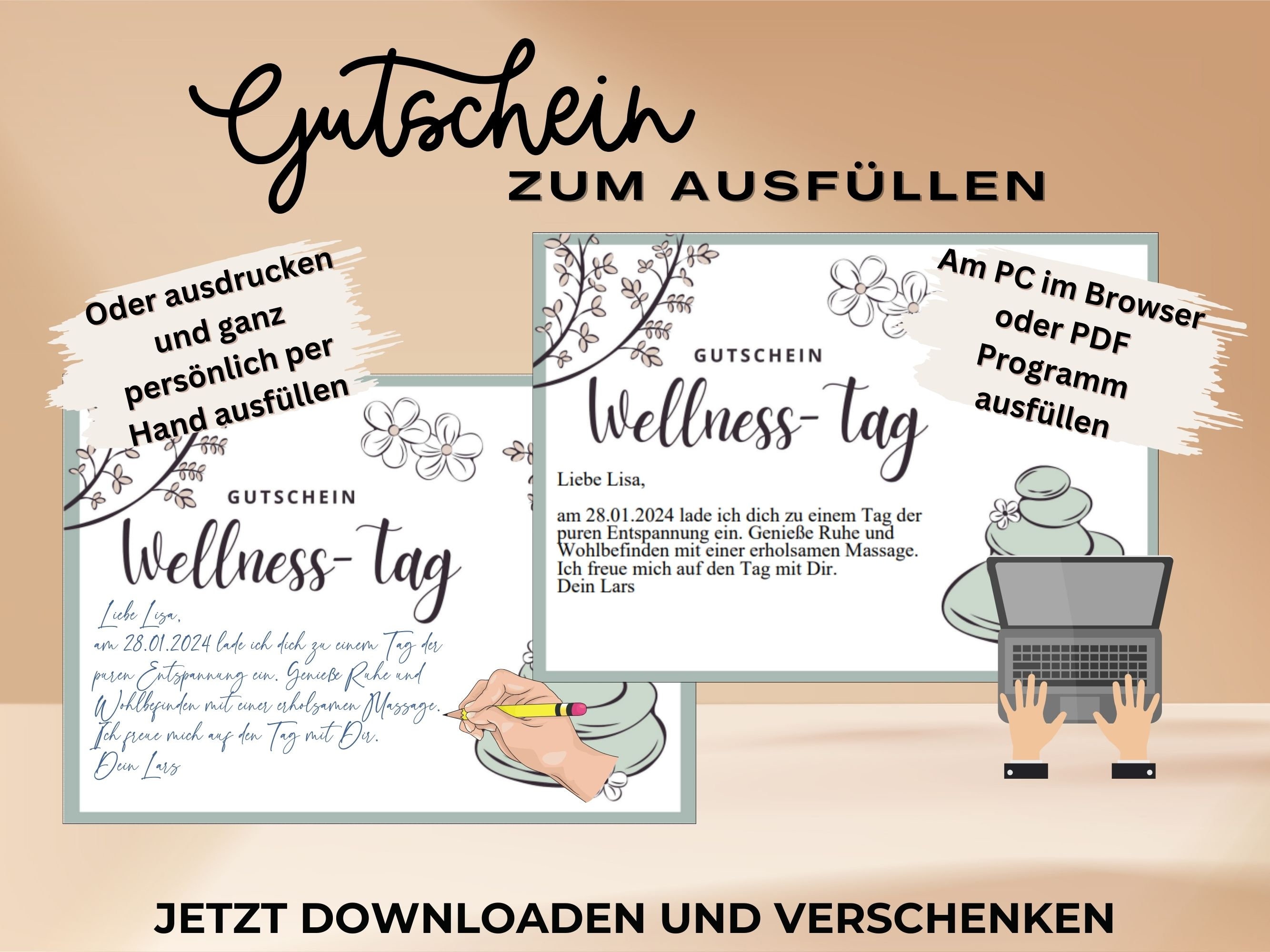 Gutschein Wellness Tag Besuch Vorlage zum Ausdrucken PDF Gutschein Spa ...