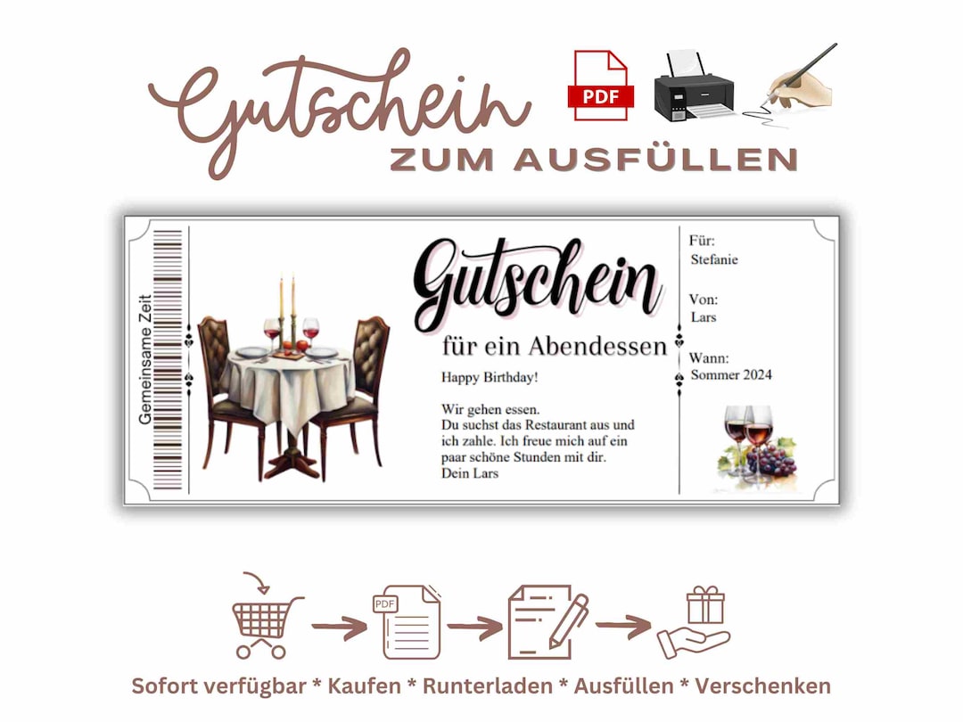 Gutschein Restaurant Gutschein Essen Gehen Vorlage zum Ausdrucken ...
