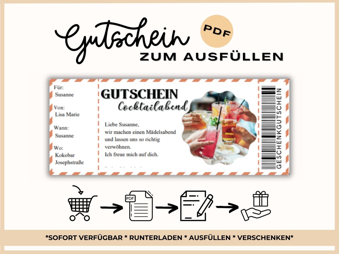 Voucher Cocktail Evening Gift Voucher Template Fill Out Personalized ...