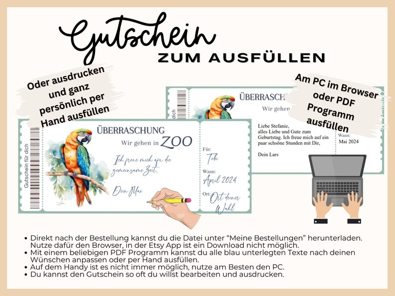 Bon de visite du zoo à remplir Bon parc animalier à concevoir Bon pour ...