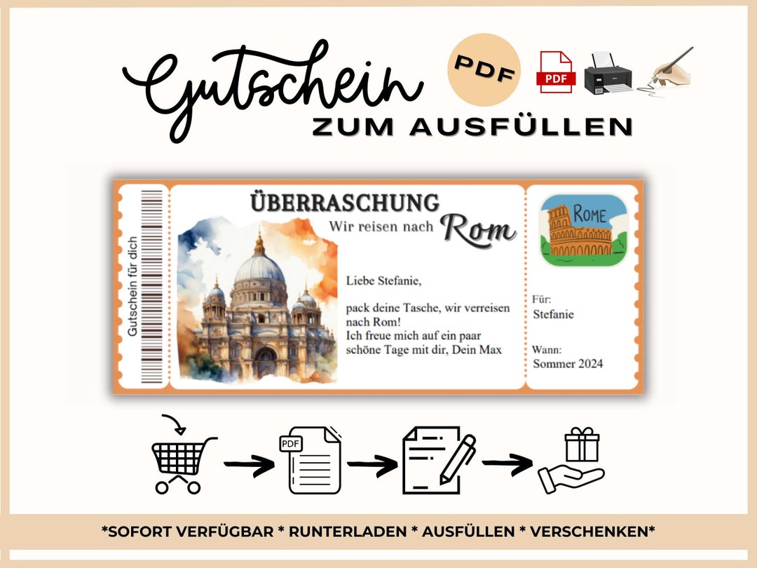 Rome Fillable Voucher Travel Rome Travel Voucher Rome Gift Voucher ...