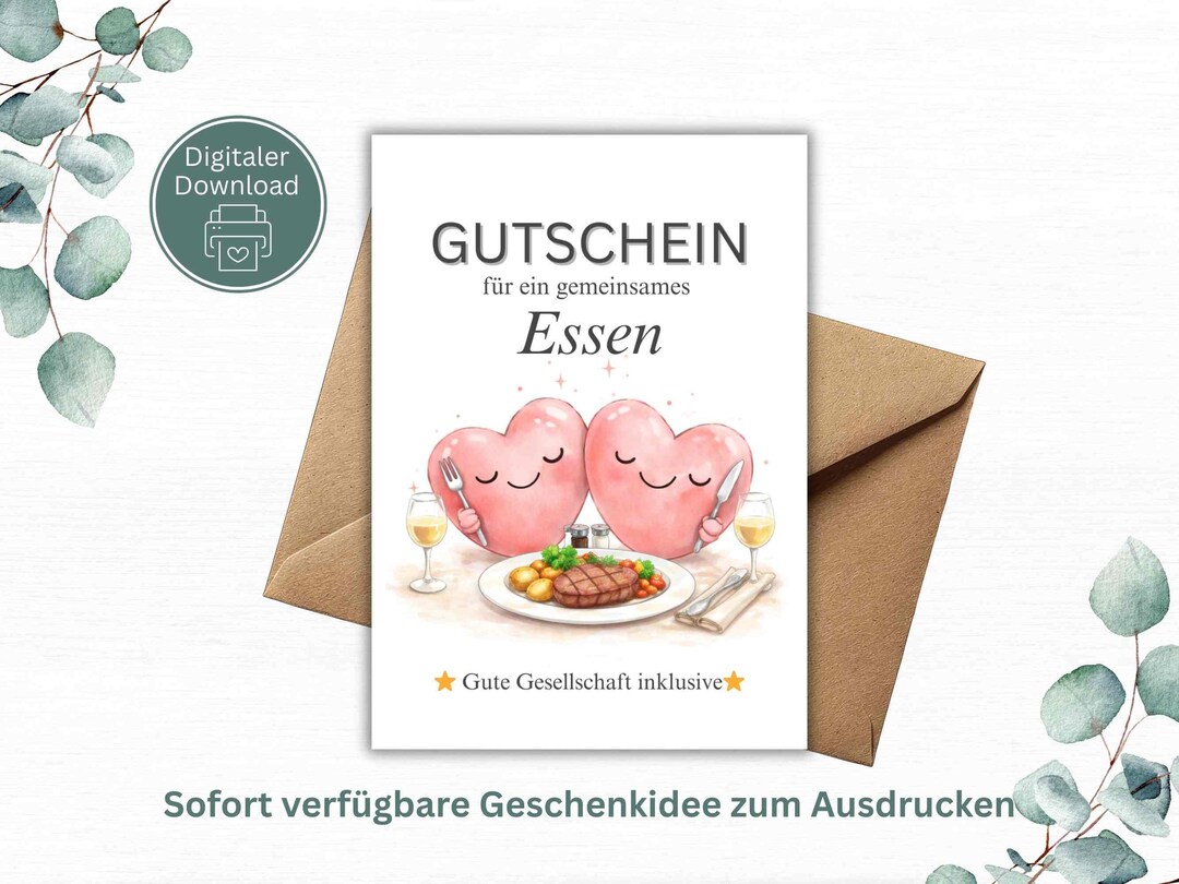 Printable Dinner Voucher – Template | Last-minute Gift | PDF Download ...
