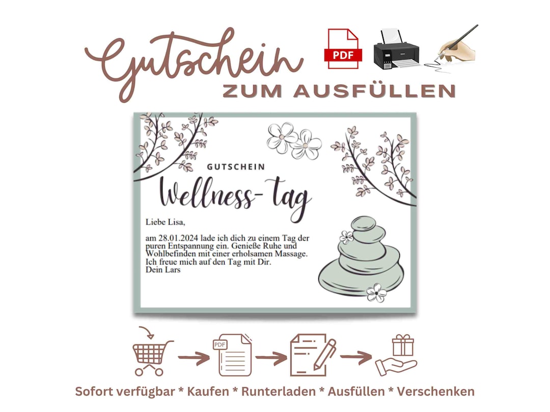 Personalized Voucher Wellness Day Postcard Format to Print & Fill in PDF Download Wellness ...