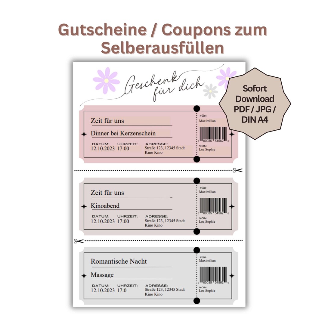 Personalized Printable Coupon Booklet | Romantic Gift for Couples ...