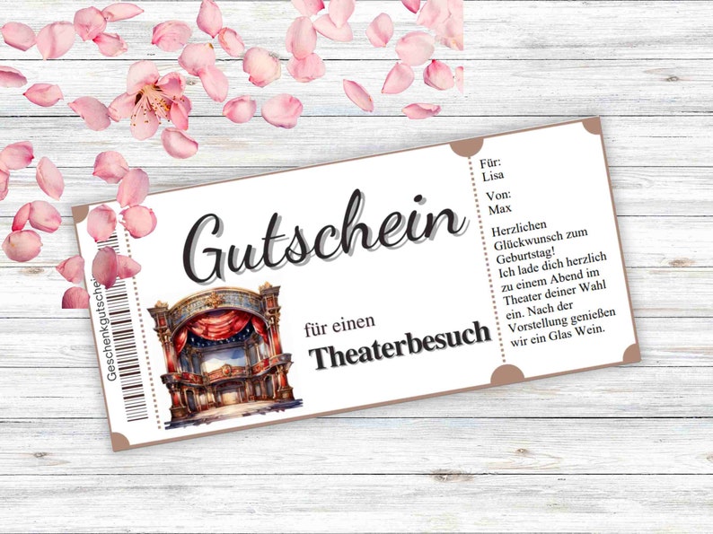Voucher for a Visit to the Theatre Voucher for Time Together Theatre ...