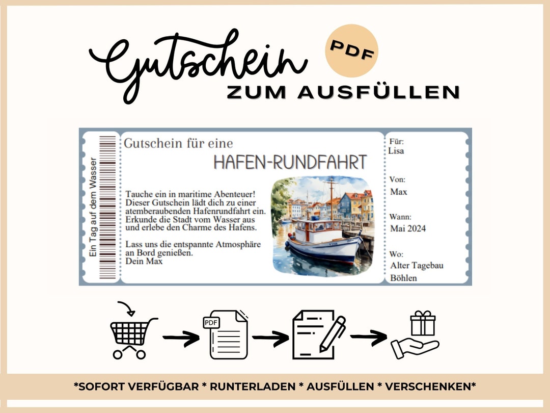 Voucher Harbor Tour | Printable Template | Gift Idea Boat Tour | Ferry ...