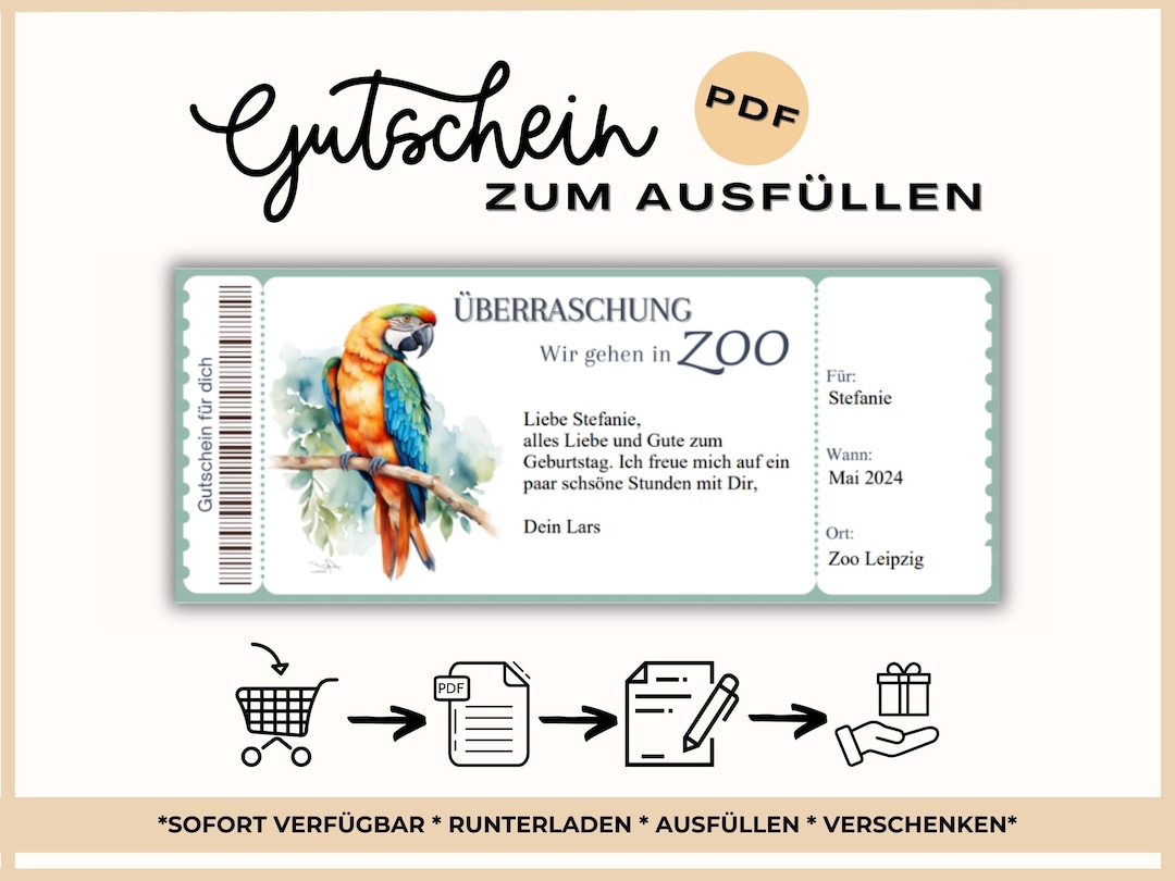 Bon de visite du zoo à remplir Bon parc animalier à concevoir Bon pour ...