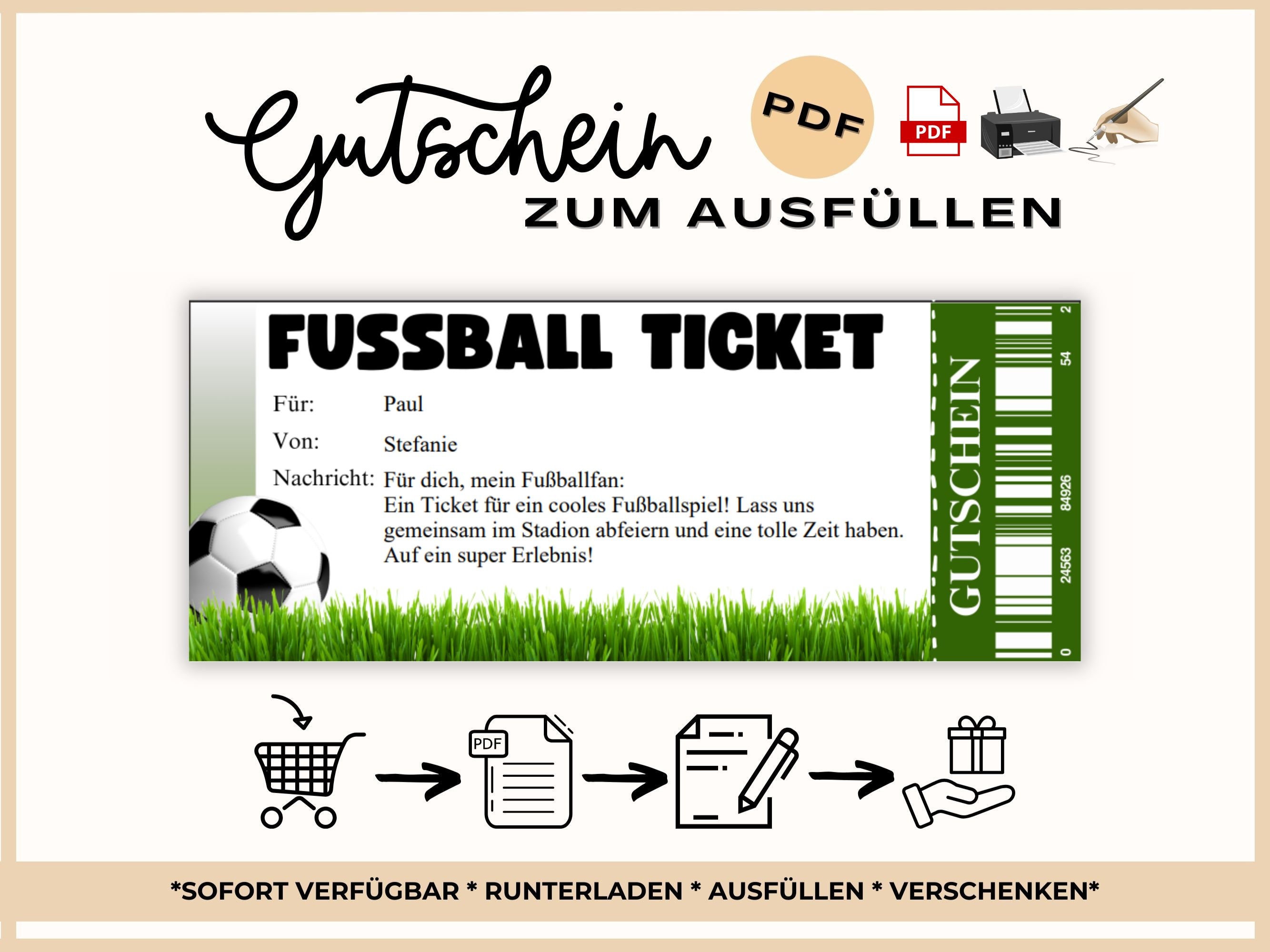 Gutschein Fussball Ticket zum Ausfüllen | Vorlage zum Ausdrucken ...