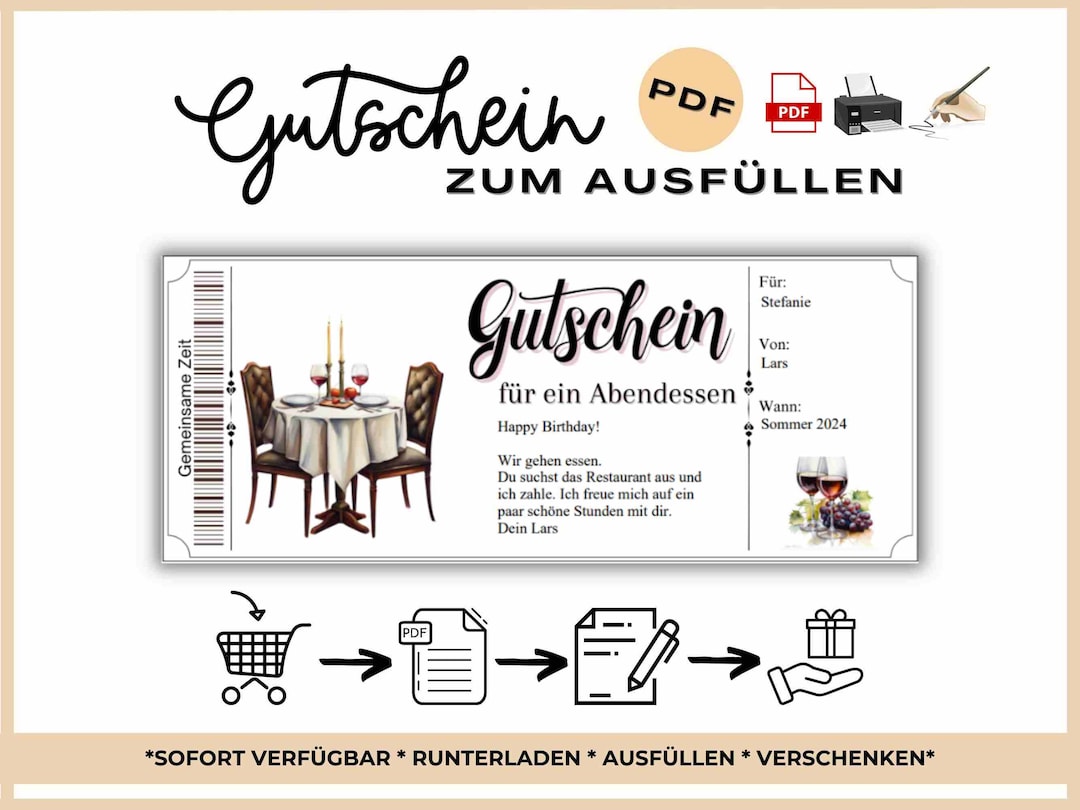 Gutschein Essen Gehen Vorlage zum Ausdrucken zuhause Gutschein ...