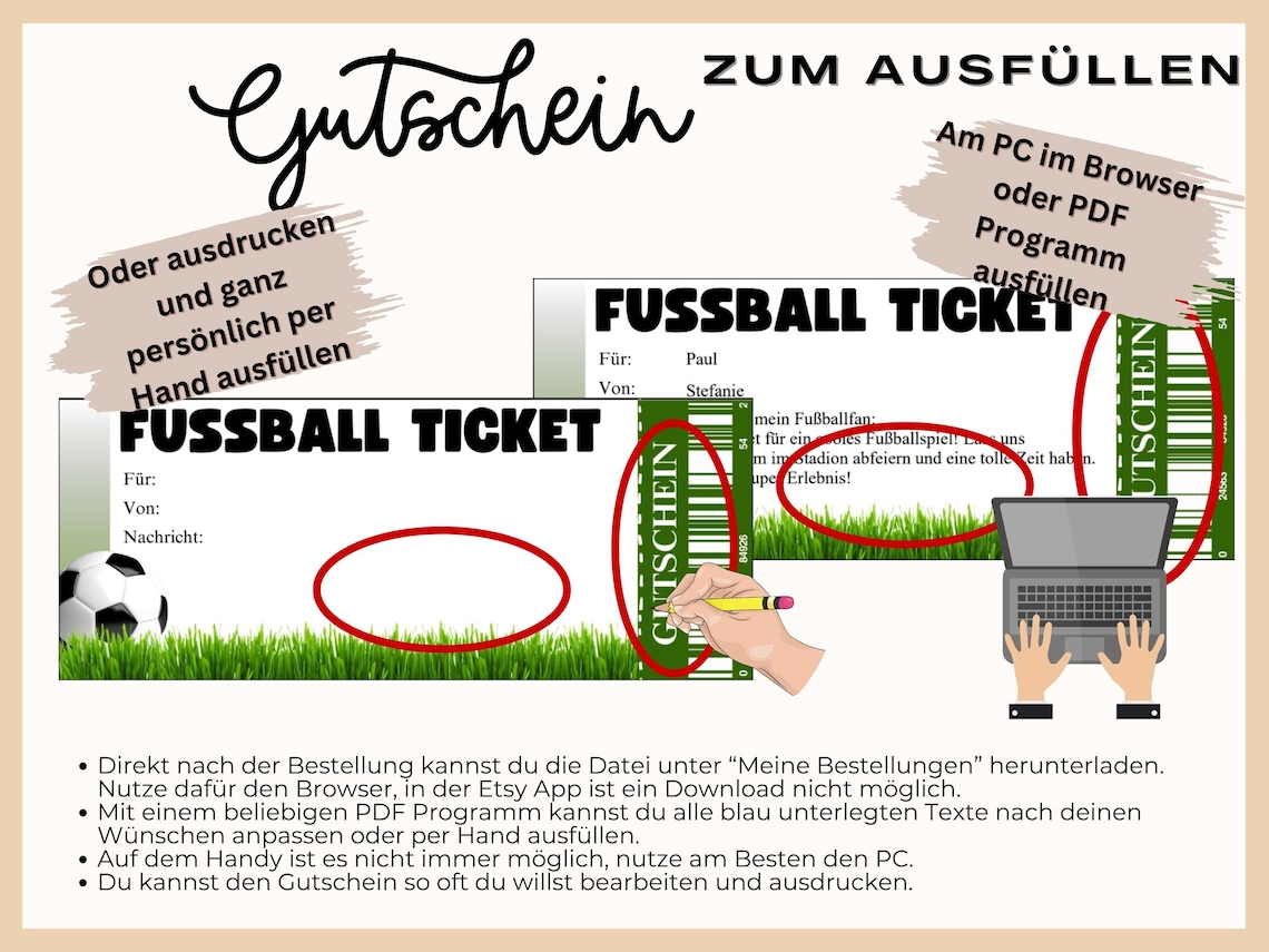 Gutschein Fussball Ticket zum Ausfüllen | Vorlage zum Ausdrucken ...