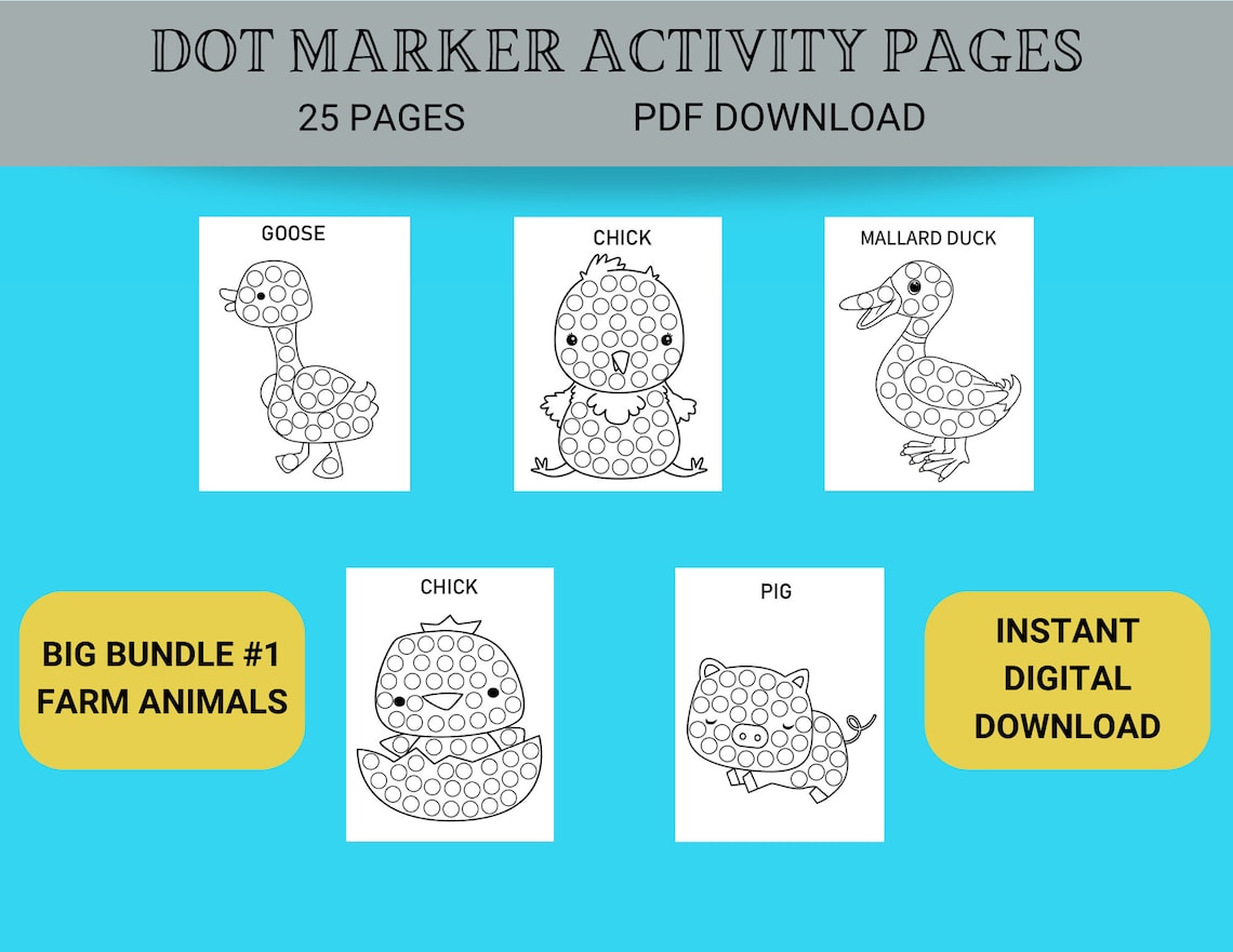 Farm Animals Dot Marker Coloring Pages Bundle #1| Dot Marker Printables ...