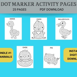 Farm Animals Dot Marker Coloring Pages Bundle #1| Dot Marker Printables ...