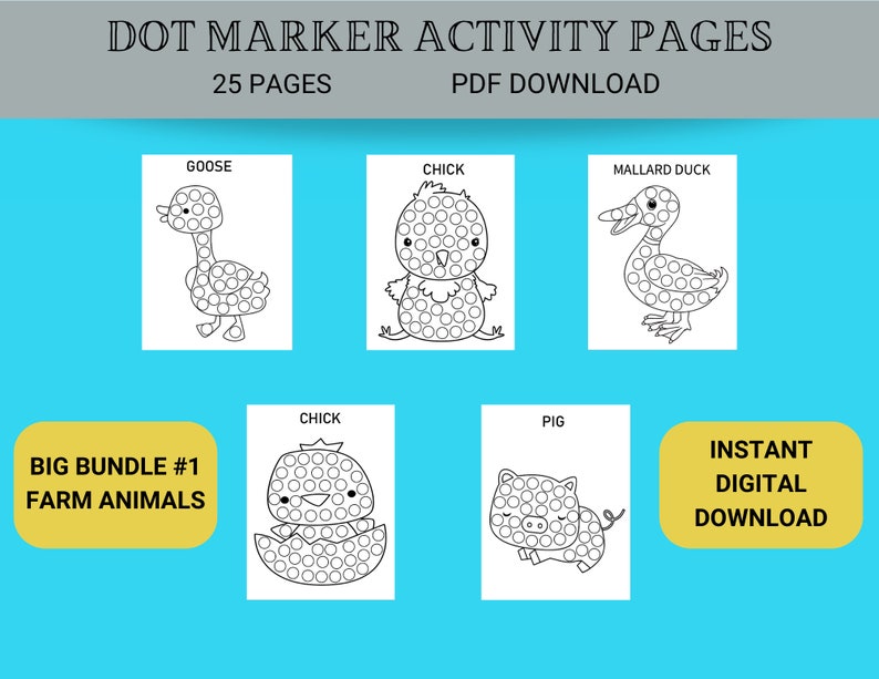 Farm Animals Dot Marker Coloring Pages Bundle #1| Dot Marker Printables ...