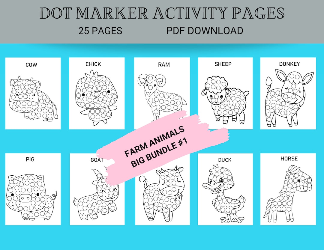 Farm Animals Dot Marker Coloring Pages Bundle 1 Dot Marker - Etsy