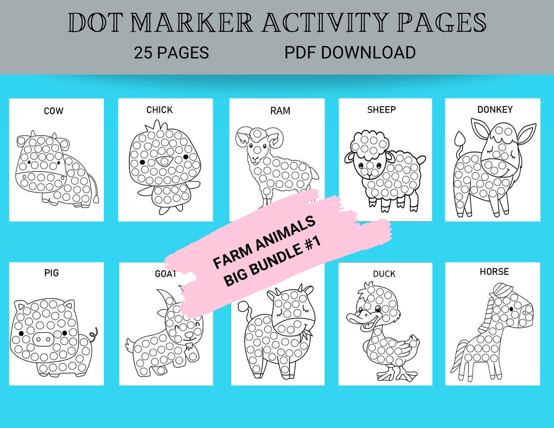 Farm Animals Dot Marker Coloring Pages Bundle #1| Dot Marker Printables ...