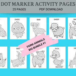 Farm Animals Dot Marker Coloring Pages Bundle #1| Dot Marker Printables ...