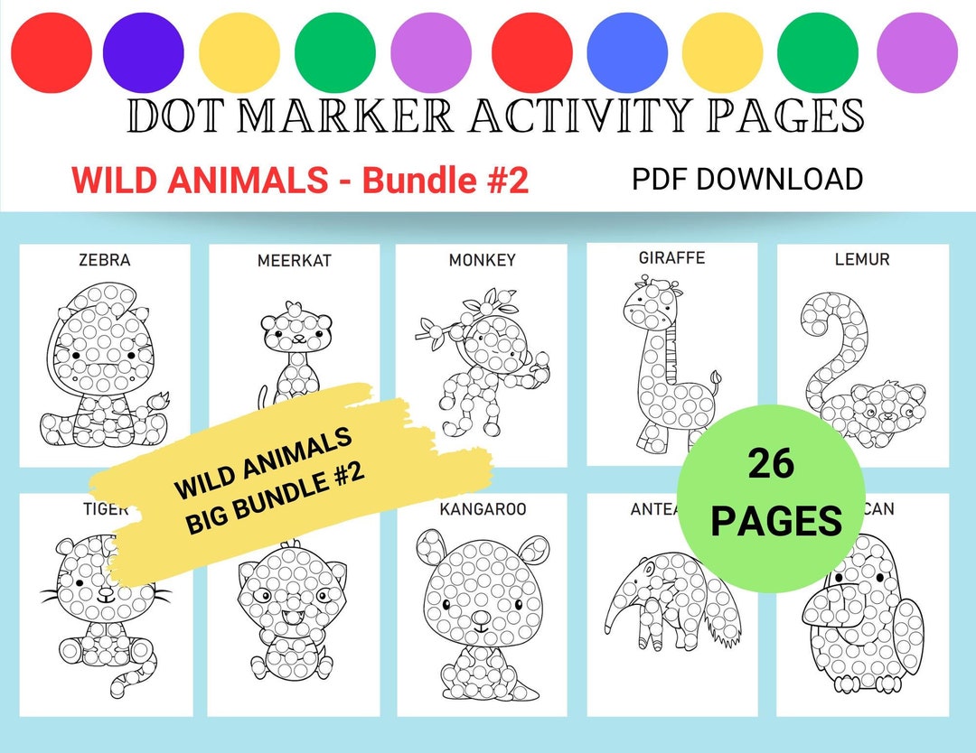 Wild Animals Dot Marker Activity: Safari, Jungle, Zoo (26 Digital Pages ...