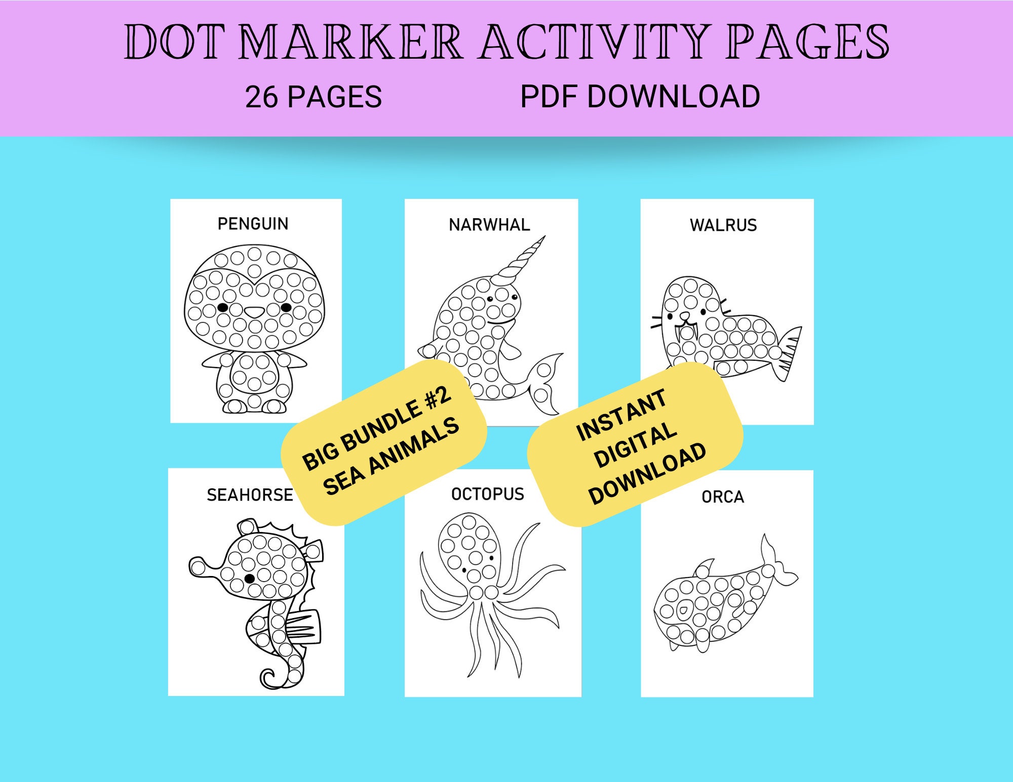 Sea Animals Dot Marker Printable | Ocean Animals Do a Dot Coloring ...