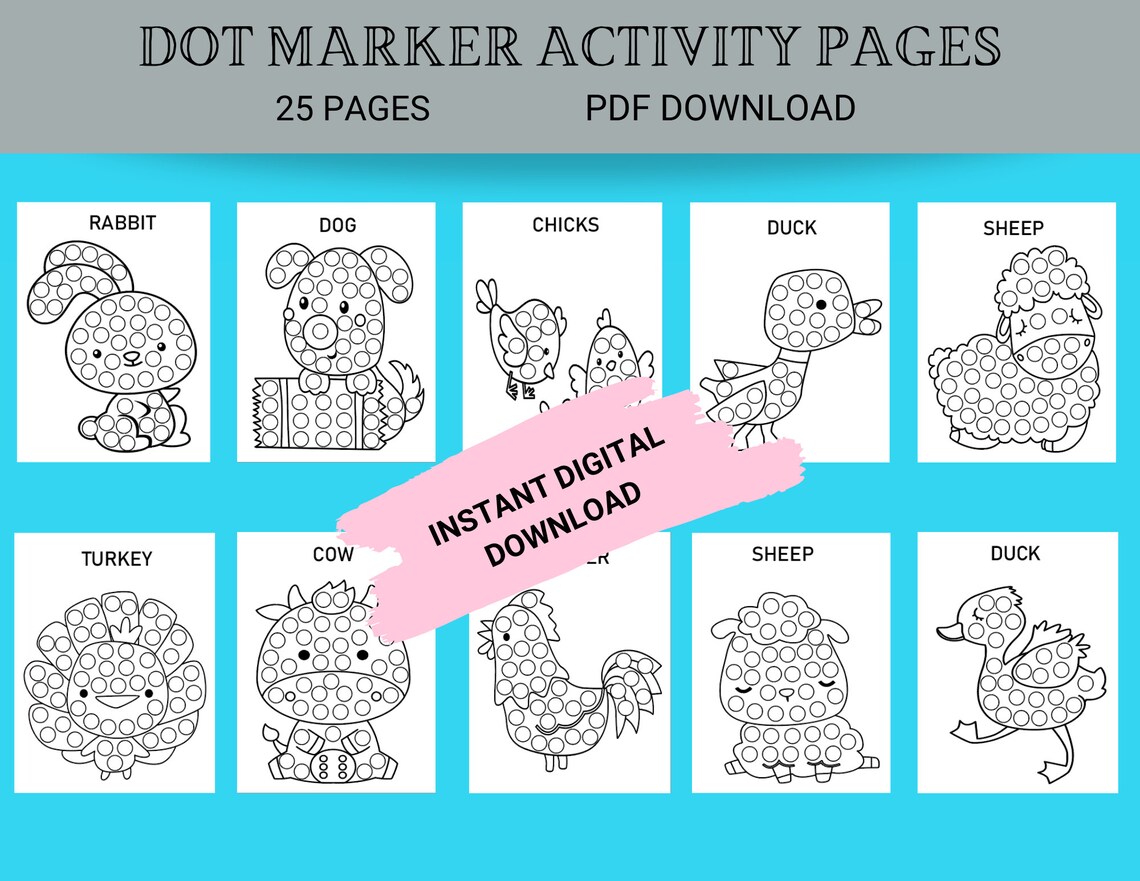 Farm Animals Dot Marker Coloring Pages Bundle #2 | Dot Marker Printable ...