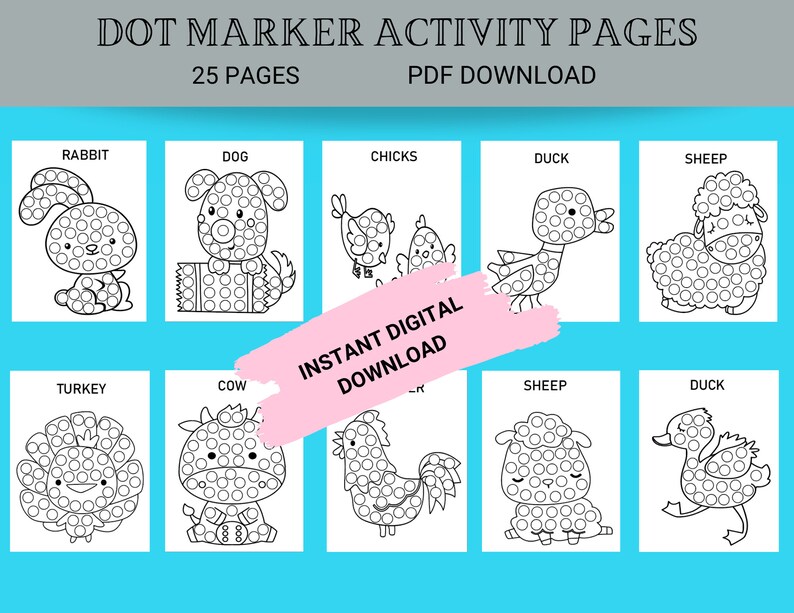 Farm Animals Dot Marker Coloring Pages Bundle #2 | Dot Marker Printable ...