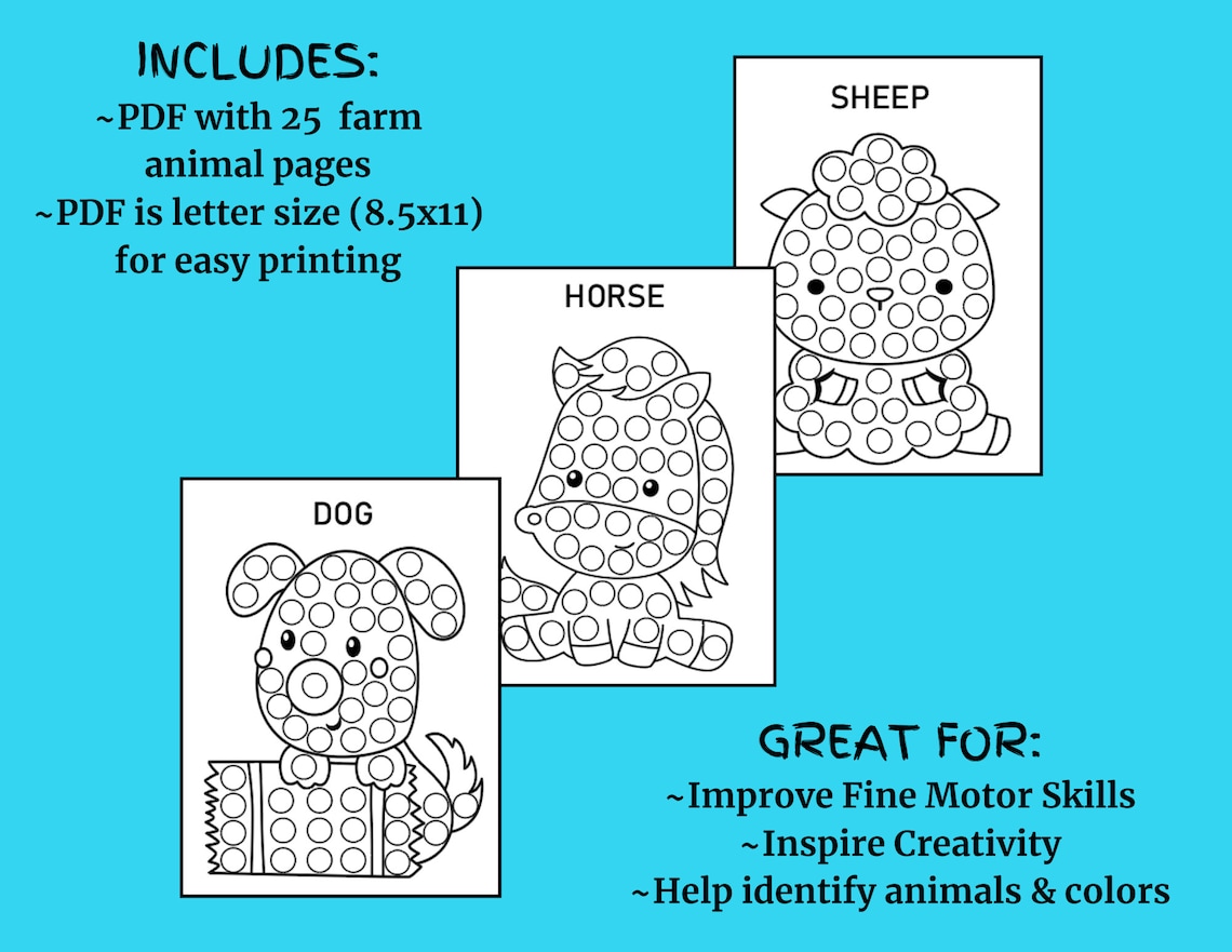 Farm Animals Dot Marker Coloring Pages Bundle 2 Dot Marker Printable Do ...
