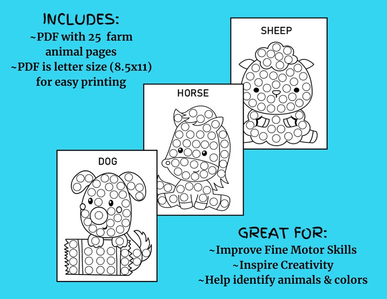 Farm Animals Dot Marker Coloring Pages Bundle #2 | Dot Marker Printable ...
