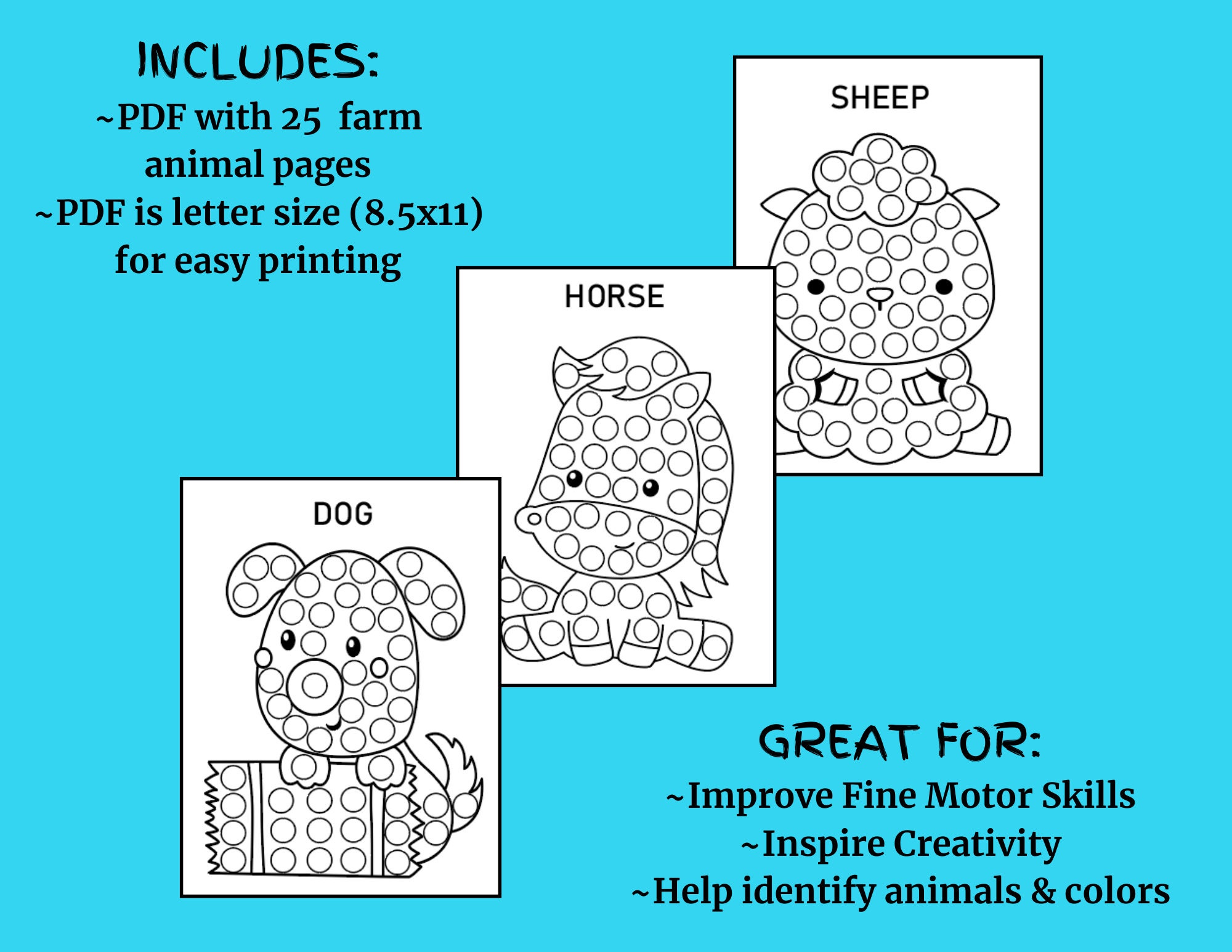 Farm Animals Dot Marker Coloring Pages Bundle #2 | Dot Marker Printable ...