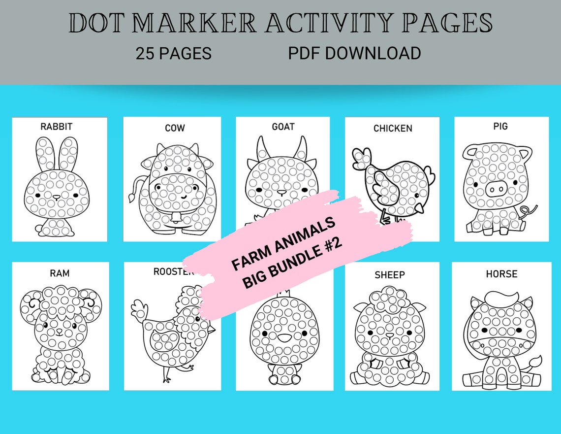 Farm Animals Dot Marker Coloring Pages Bundle #2 | Dot Marker Printable ...