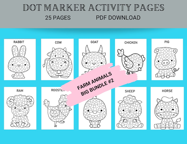 Farm Animals Dot Marker Coloring Pages Bundle #2 | Dot Marker Printable ...