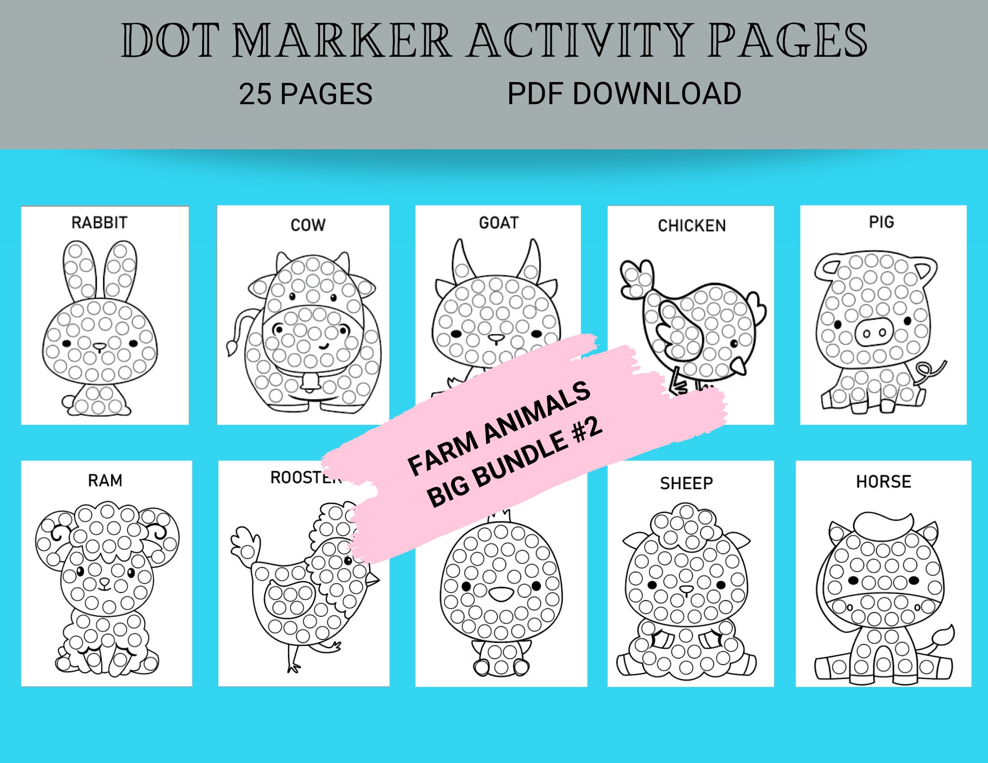 Farm Animals Dot Marker Coloring Pages Bundle #2 | Dot Marker Printable ...