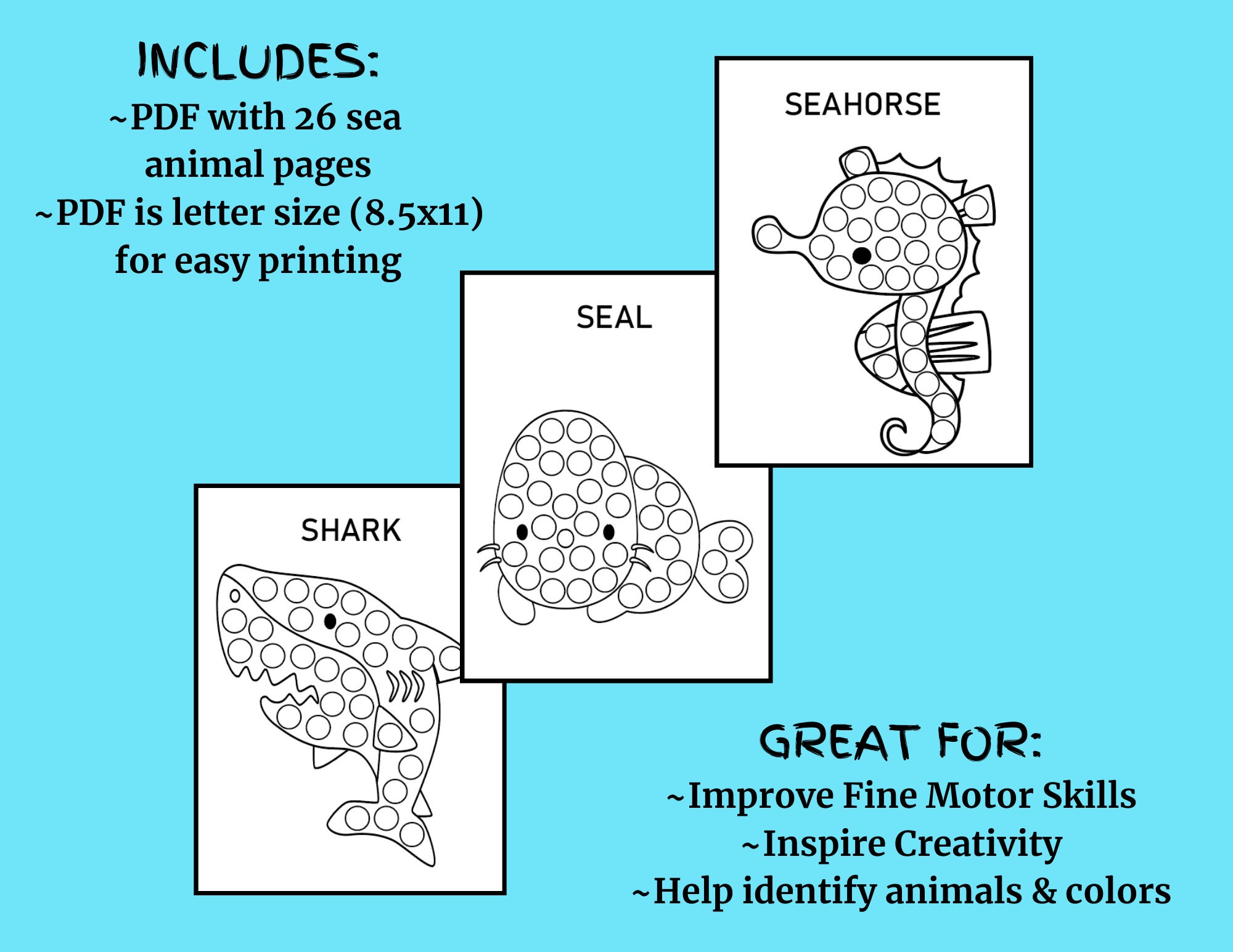 Sea Animals Dot Marker Printable | Ocean Animals Do a Dot Coloring ...