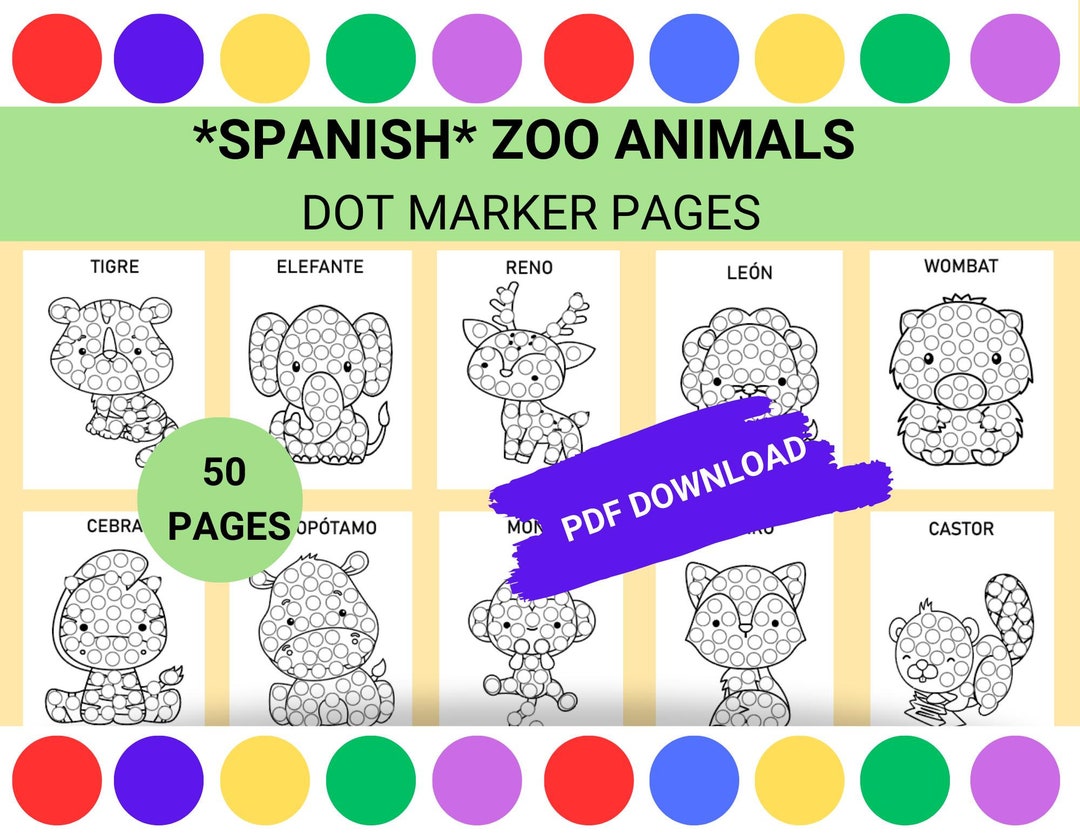 SPANISH Zoo Animals Dot Marker Bundle | Dot Marker Printable | Kids ...