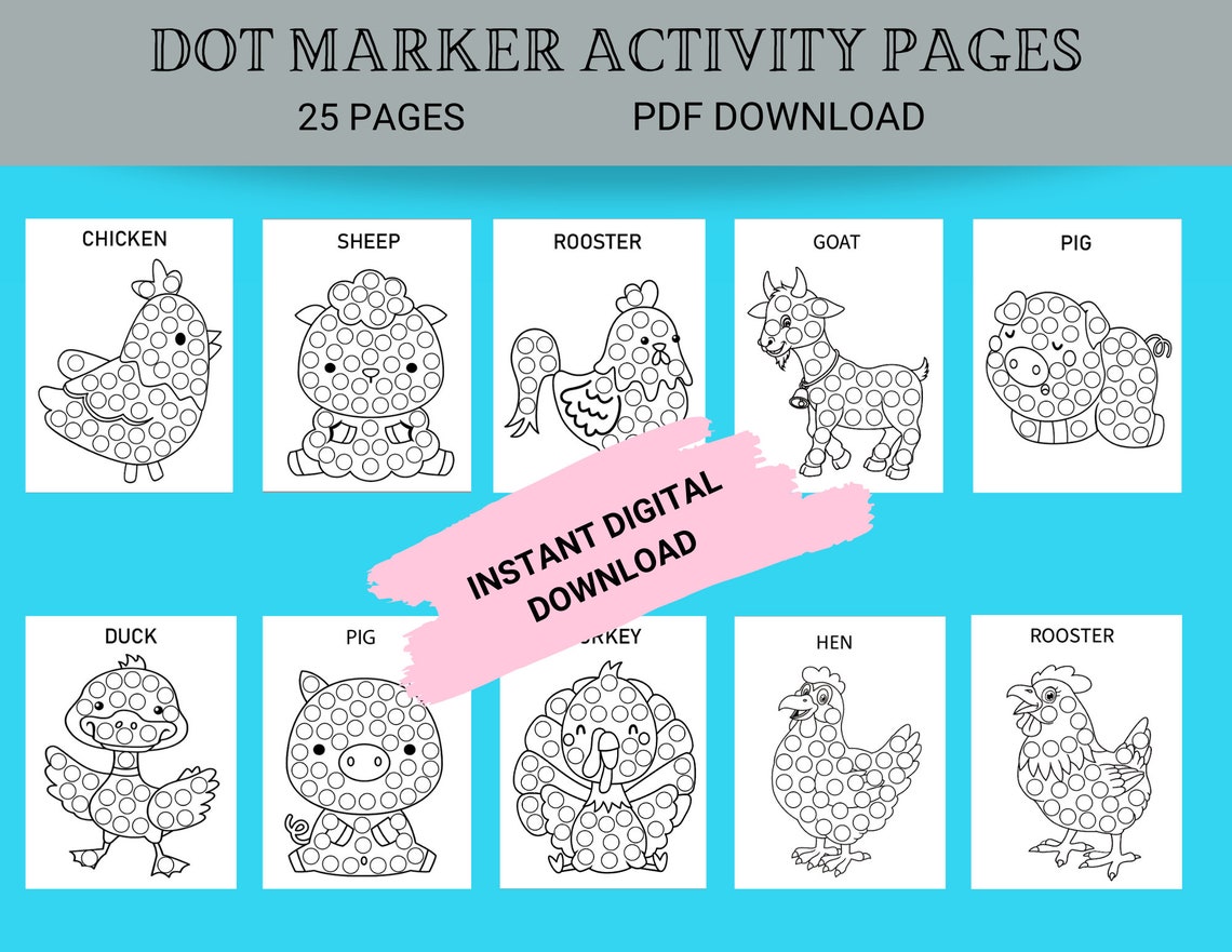 Farm Animals Dot Marker Coloring Pages Bundle #1| Dot Marker Printables ...