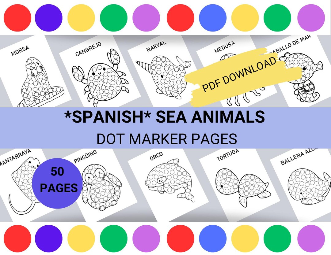 SPANISH Sea Animals & Life Dot Marker Bundle | Dot Marker Printable ...