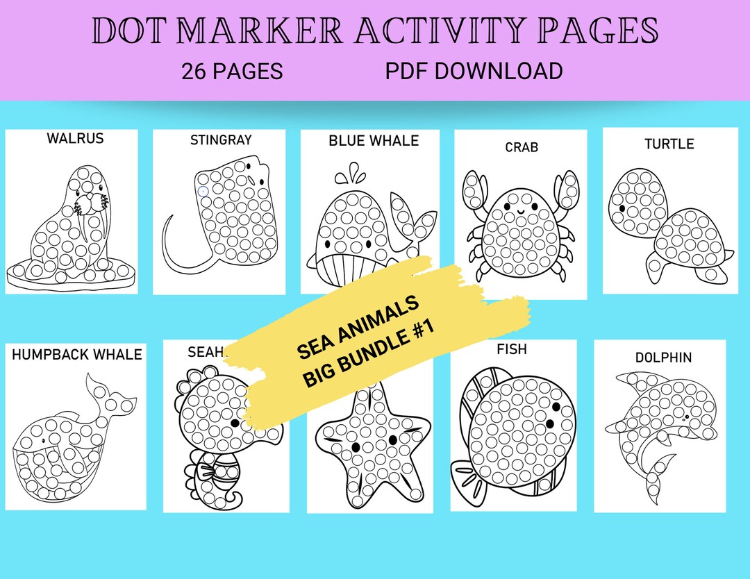 Sea Animals Dot Marker Coloring Pages Bundle 1 Dot Marker Printable Do ...