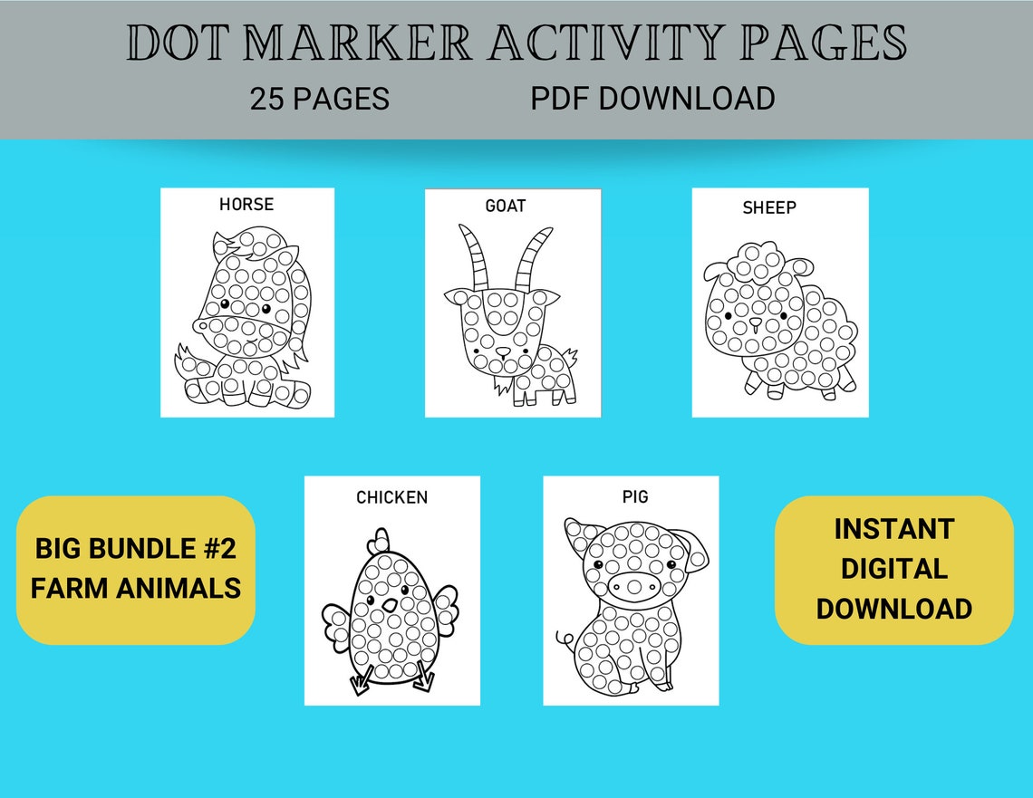 Farm Animals Dot Marker Coloring Pages Bundle 2 Dot Marker Printable Do ...