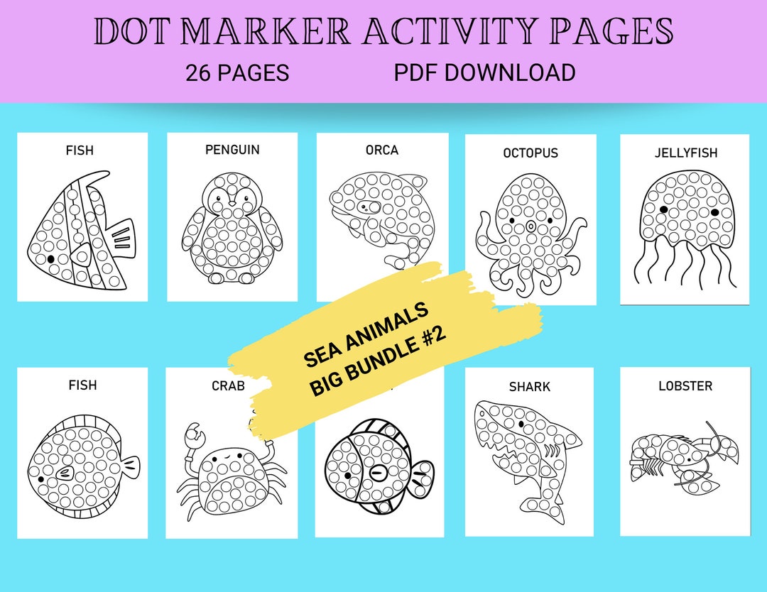 Sea Animals Dot Marker Coloring Pages Bundle 2 Dot Marker Printable Do ...
