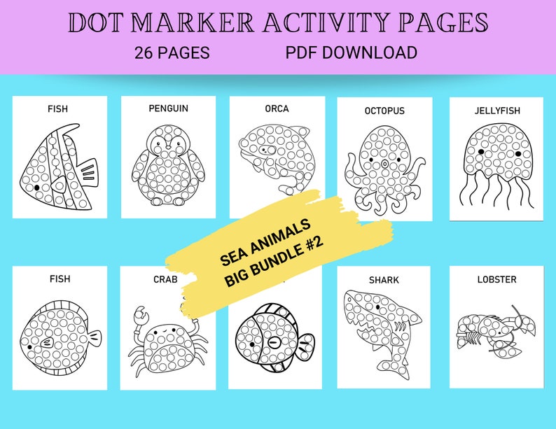 Sea Animals Dot Marker Printable | Ocean Animals Do a Dot Coloring ...