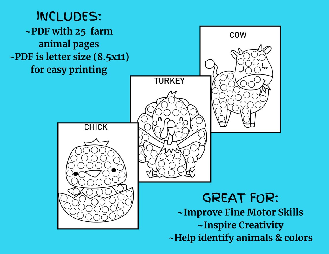 Farm Animals Dot Marker Coloring Pages Bundle #1| Dot Marker Printables ...
