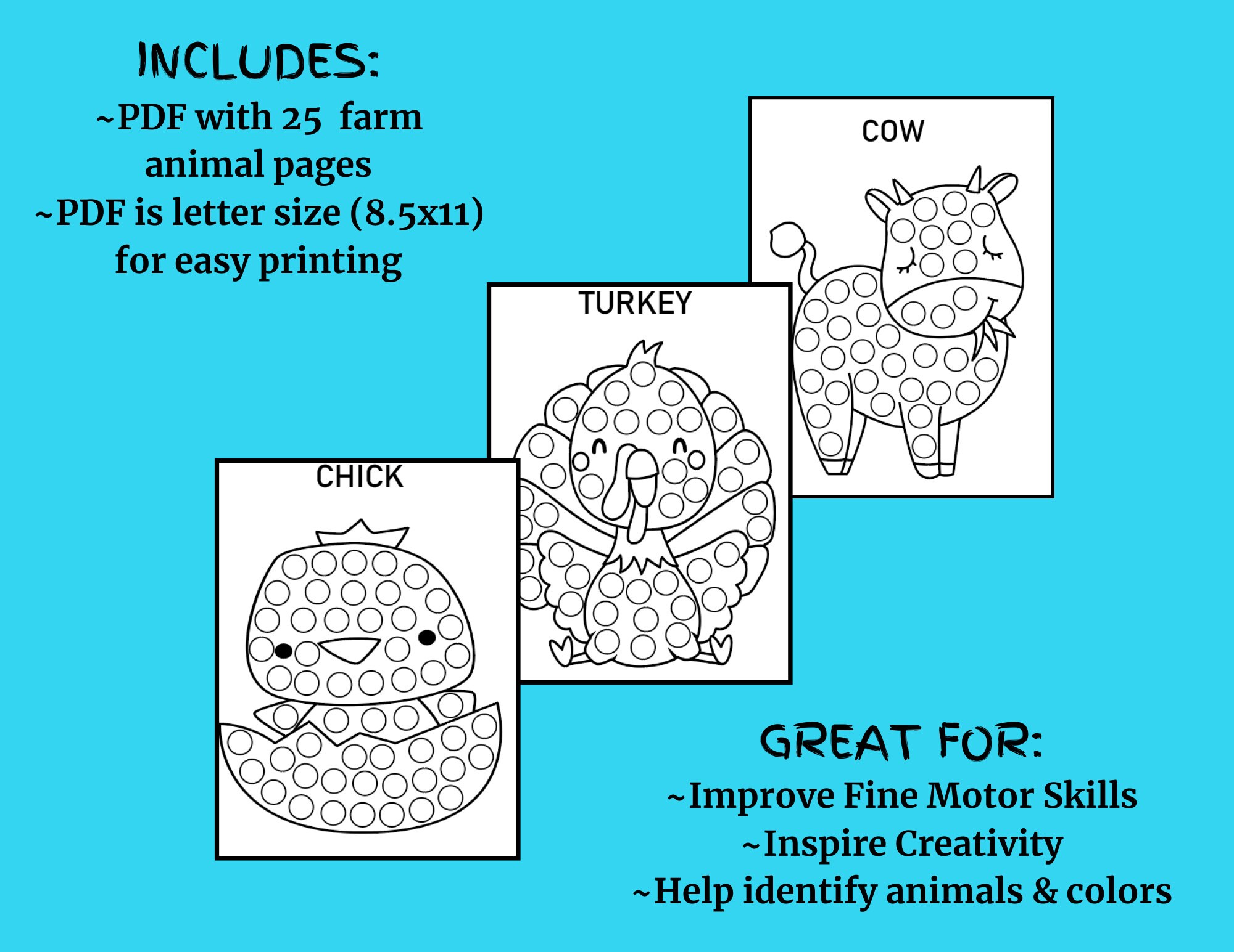 Farm Animals Dot Marker Coloring Pages Bundle #1| Dot Marker Printables ...