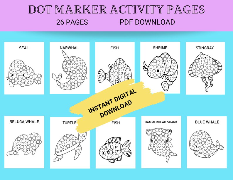 Sea Animals Dot Marker Printable | Ocean Animals Do a Dot Coloring ...