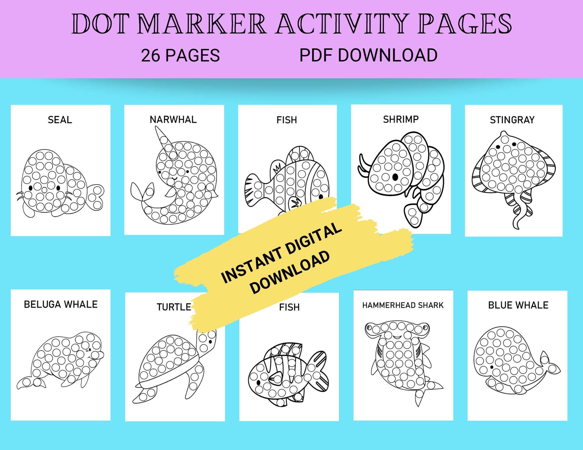 Sea Animals Dot Marker Printable | Ocean Animals Do a Dot Coloring ...