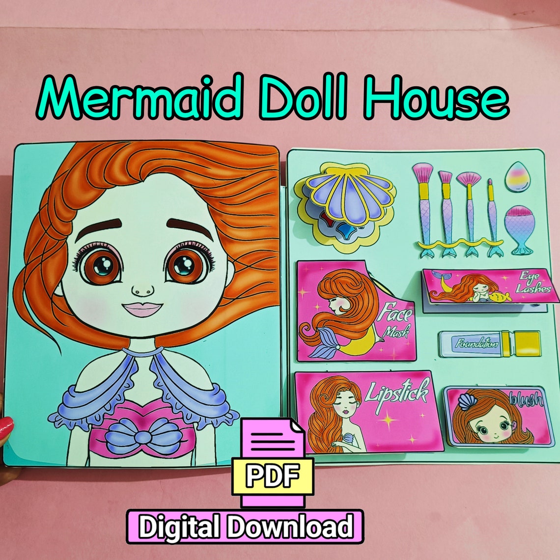 Printable Mermaid Doll House, Makeup Kit ,paper Crafts Busy Book ...